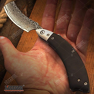 KCCEDGE BEST CUTLERY SOURCE EDC Pocket Knife Camping Accessories Razor Sharp Edge Folding Knife Camping Gear Survival Kit 57864 (Black Damascus Etched)