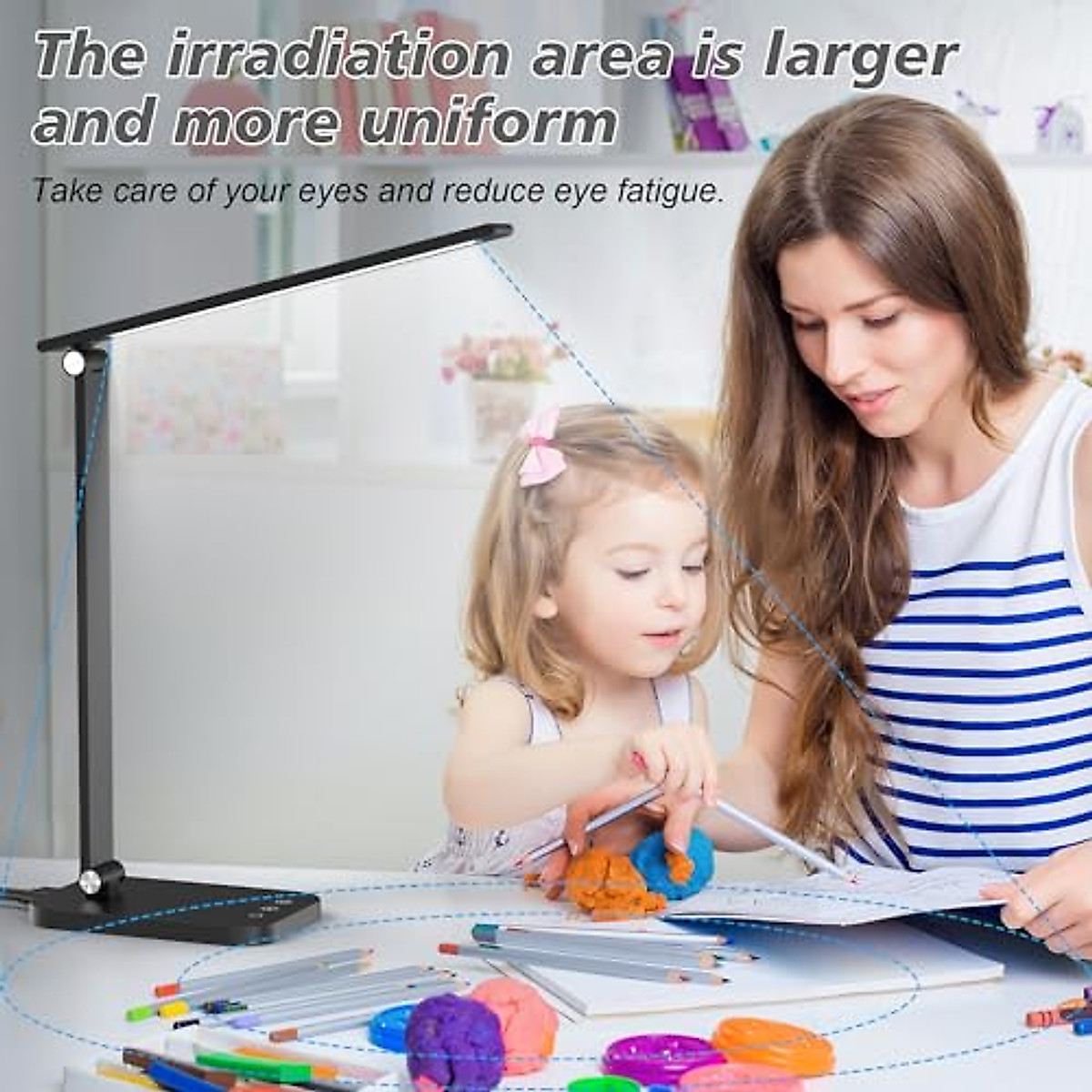 Bright Led Desk Lamp for College Dorm - Foldable Study Desk Light for Home Office, Modern Dorm Study Desk Lamps, 5 Light Mode Dimmable Brightness Eye-Caring Craft Task Lamp Reading Desktop Lamp,Black