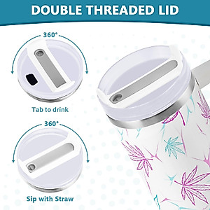 OTVEE 30oz Pink and Blue Marijuana Leaves Tumbler with Handle and Straw, Double Wall Vacuum Reusable Stainless Steel Insulated Water Bottle Travel Mug Cup for Hot and Cold Drinks