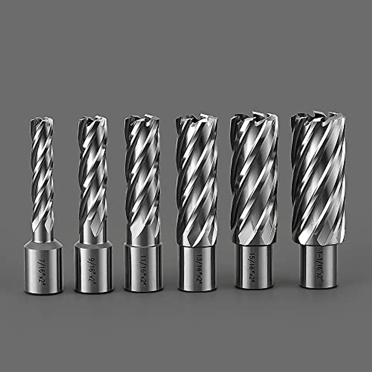 Annular Cutters Set 6pcs JESTUOUS 3/4 Inch Weldon Shank 2 Cutting Depth 7/16 to 1-1/16 Cutting Diameter HSS Slugger Bits for Magnetic Drill Press with 2 Pilot Pins