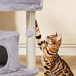 MIAO PAW G5 Small Cat Tree Tower Condo Furniture Activity Center Play House Sisal Scratching Posts Large Platforms and a condo Grey