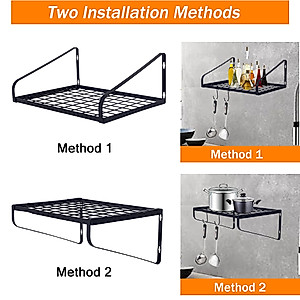 ZHOHO TANT Hanging Pot Rack Pot Pan Rack Wall Mounted Pan and Pot Hanger with 8 Hooks for Kitchen Cookware Utensils 2 DIY Methods Black Steel Pan and Pot Hanging Organizer