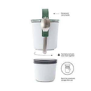 Black+Blum Pot Original Stackable BPA-Free Leak-Proof Microwave Safe Lunch Box Food Container, with Stainless-Steel Spork, 900 ml, Olive