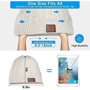 ZRUHIG Bluetooth Beanie,Stereo Knit Music Hat with Bluetooth V5.0 Wireless Hats Headphone Upgraded Unisex Knit Bluetooth Beanie Suitable for Outdoor Sports,Gift White