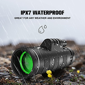 JiaSifu 40x60 High Definition Monocular Telescope with Smartphone Adapter, BAK4 Prism FMC Monocular with Clear Low Light Vision for Wildlife Hunting Camping Travelling（LD006-00A-39）