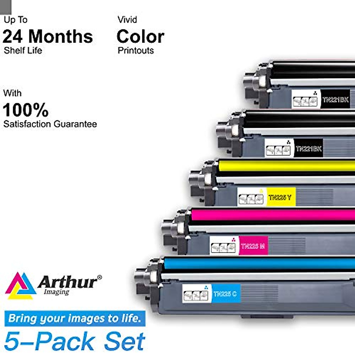 Arthur Imaging Compatible Toner Cartridge Replacement for Brother TN221 TN225 (2 Black, 1 Cyan, 1 Yellow, 1 Magenta, 5-Pack)