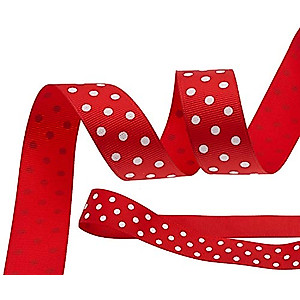 ATRibbons 25 Yards 1 Inch Wide Dot Printed Grosgrain Ribbons,Color Grosgrain Ribbons with White Dots for Hair Bows Gift Wrapping and Craft (Red)