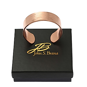 John S. Brana Chased Copper Cuff Bracelet Handmade Jewelry - 100% Solid Uncoated Copper (6.5 Inches)