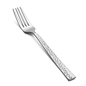 E-far 12-Piece Hammered Dinner Forks Set, 7.9 Inch Stainless Steel Forks for Home, Kitchen or Restaurant, Non-toxic & Mirror Polished, Squared Edge & Dishwasher Safe