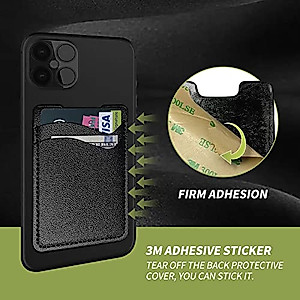 2 Pack Phone Card Holder, Dual Pocket Leather Phone Wallet Stick On, Credit Card Holder for Phone Case, Back of iPhone Samsung Android Smartphones, Black