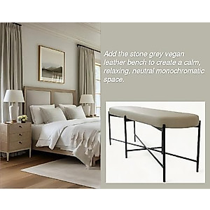 SORBARIA 54” upholstered Vegan Leather Accent Ottoman Bench for entryway, Living Rooms, lounges, bedrooms-White Rock/Light Grey