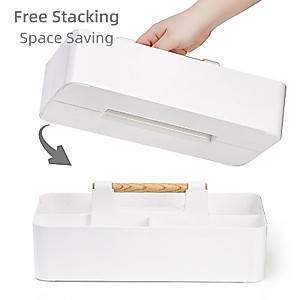 Acshio 2 Pack Portable Caddy Organizer, Art Supply Storage Organizer with Handle, Stackable Plastic Divided Craft Storage Basket Bin for Craft, Sewing, Office Supplies