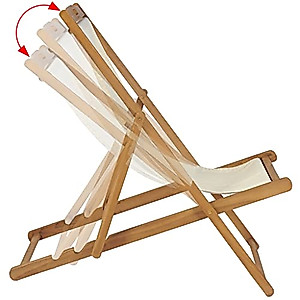 YUHI-HQYD Deck Chair,Foldable Chair,Patio Reclining Chair,Outdoor Furniture,Beach Chair,with Armrests,Assembly Required,Perfect for Lawn, Deck,Beach, Poolside, Teak 22.1"x41.3"x37.8" Cream