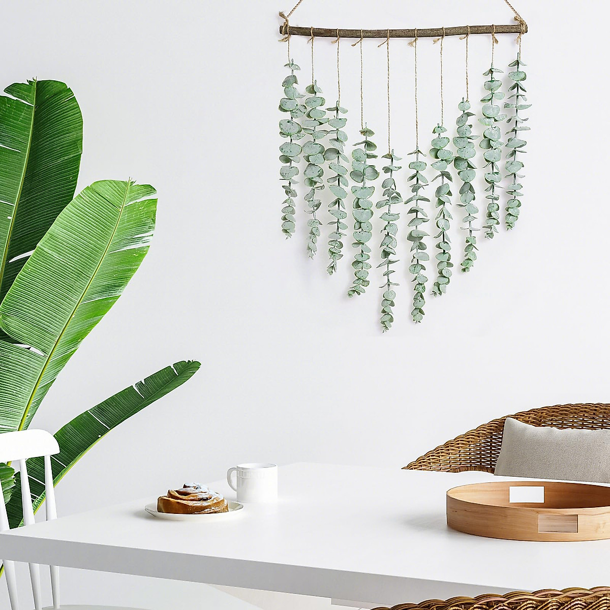 Bestjing Artificial Eucalyptus Wall Hanging Decor - Fake Eucalyptus Leaves Greenery Vines Wall Hanging Plants - Farmhouse Rustic Boho Decor for Bathroom Bedroom Livingroom Decorations