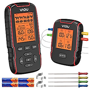 YIOU Wireless Meat Thermometer for Cooking, Digital Meat Thermometer with 4 Probes, 500FT Ultra Accurate & Fast Food Thermometer for Oven, Smoker, Red