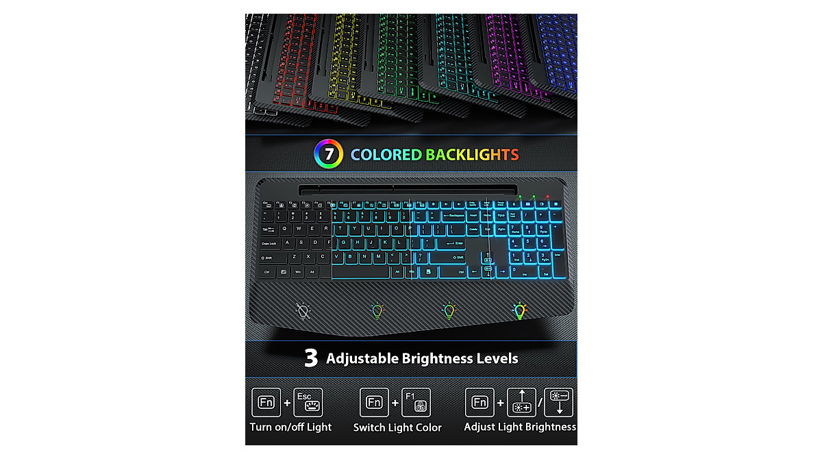 Ergonomic Wireless Keyboard & Mouse: Backlit, Jiggler, Silent