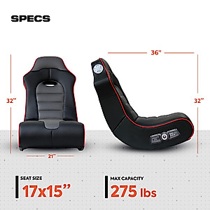 X Rocker Surge Video Gaming Floor Chair with Built-In Wireless Bluetooth Audio, Foldable, Padded Backrest, Faux Leather, 275 lbs Max, Black and Red