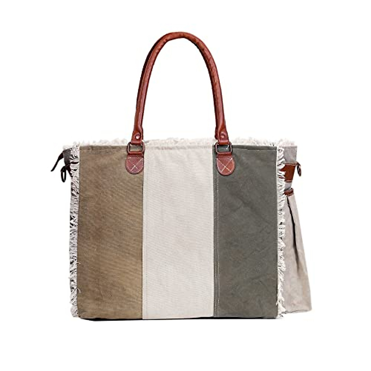 Ruzioon Upcycled Canvas & Cowhide Hand Bag, Canvas & Cowhide Weekender Bag, Canvas Tote Bag, Canvas Shoulder Bag for Women’s