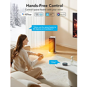GoveeLife Space Heater for Indoor Use, Electric Heater with Thermostat, 80°Oscillating, 1500W Fast Portable Heating, 24H Timer, Smart Ceramic Heater with App & Voice Remote, Home/Bedroom/Office, White