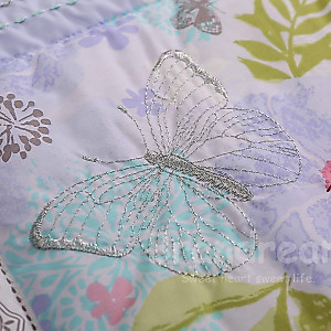 Brandream Baby Girl Purple Butterfly Crib Bedding Set Sweet Nursery Bedding 3 Piece Farmhouse Comforter Set,Fitted Sheet, Crib Skirt