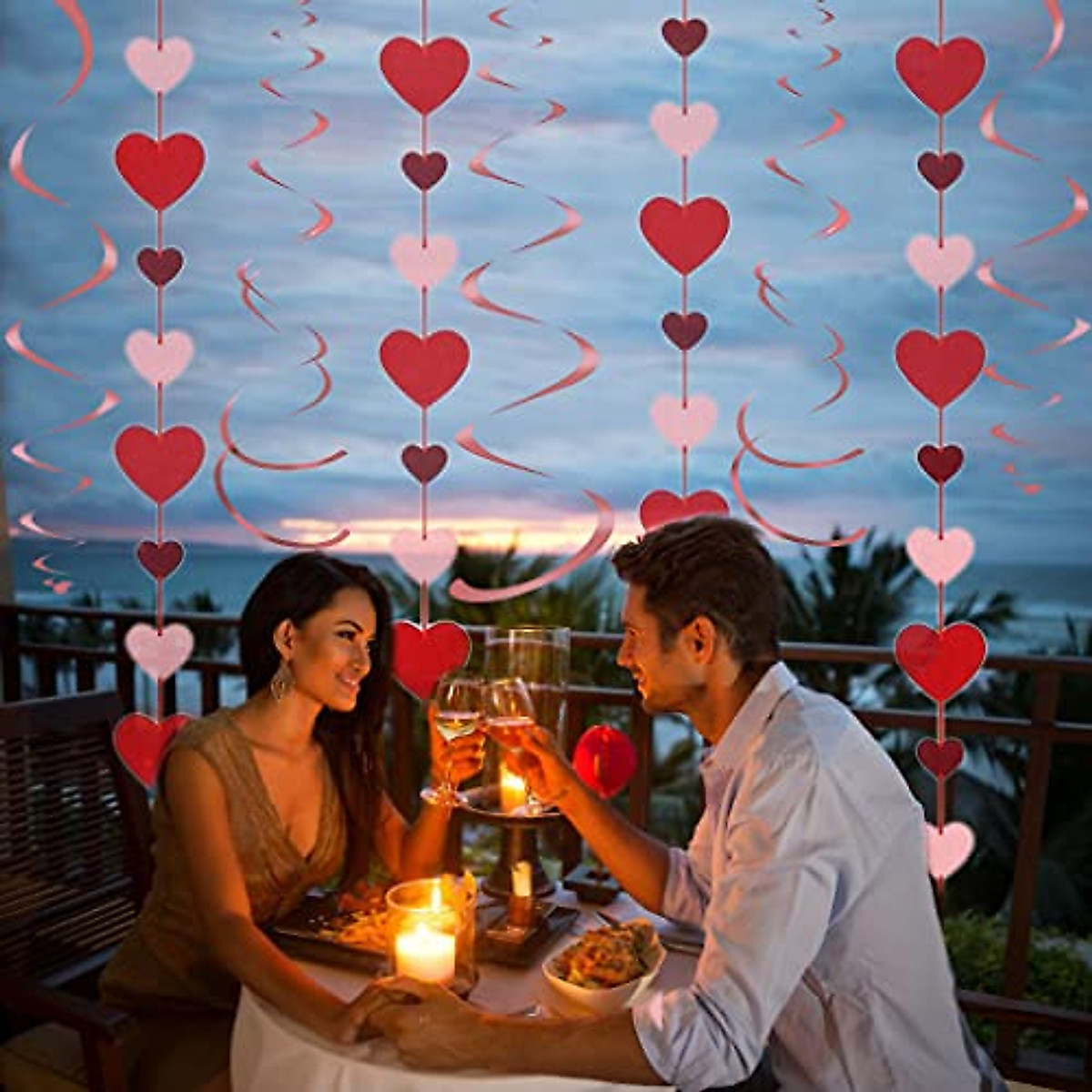 10PCS Valentine’s Day Party Decoration Set, Valentines Day Garland, Foil Hanging Swirl Decorations, Heart Garland Banner for Valentine's Decorations (Rose Gold)