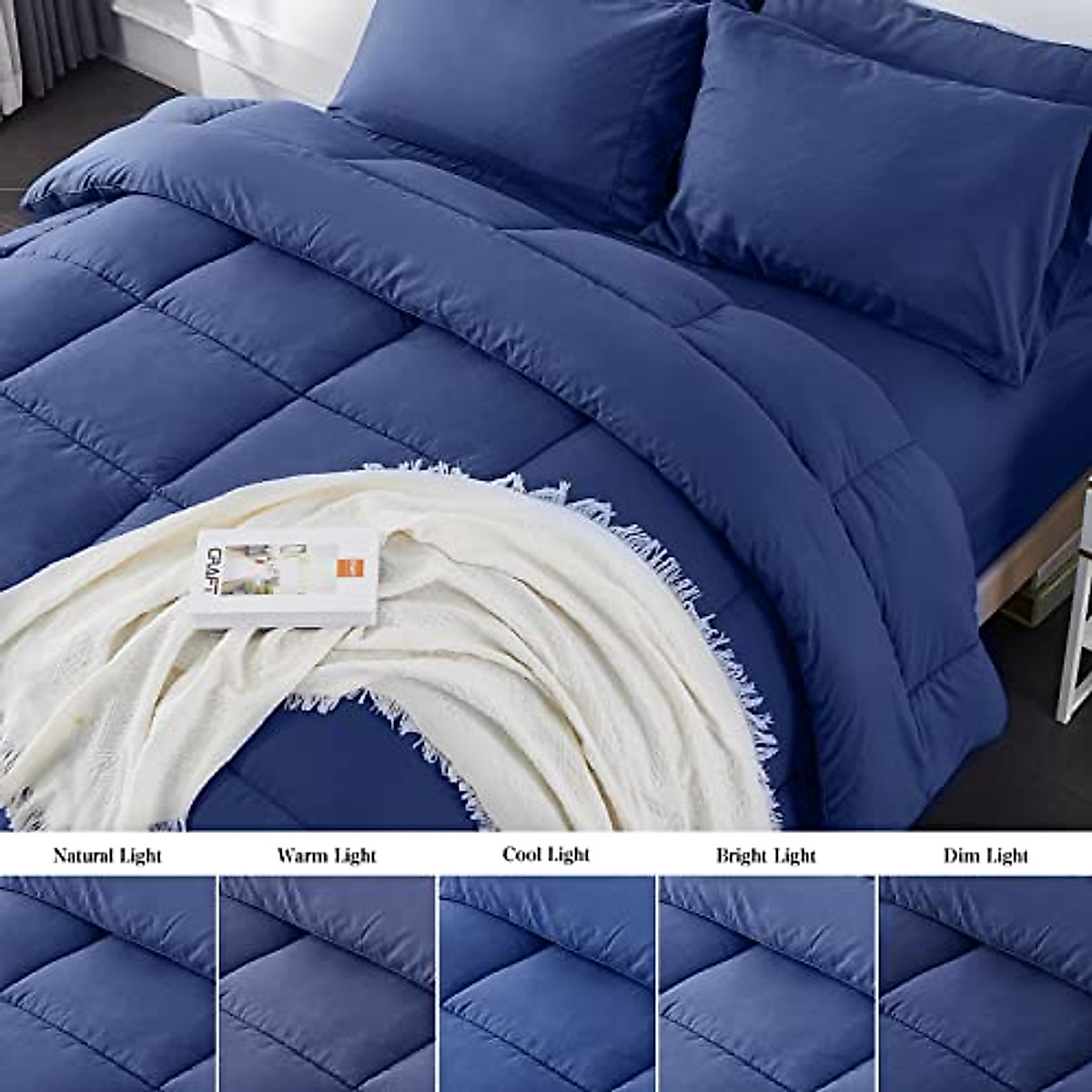 Newspin Full Bed in a Bag - 7 Pieces Blue Comforter Set, Lightweight All Season Ultra Soft Bedding Comforter Set with Comforter, Flat Sheet, Fitted Sheet, Pillowcases & Shams