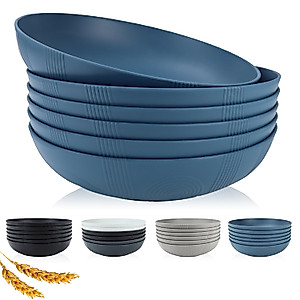 PYRMONT 10inches Large Pasta Bowls Set of 6-65oz Wheat Straw Bowls,Bowl Plates,Large Plastic Bowls Reusable for Pasta,Salad,Soup,Unbreakable & Lightweight Bowls for Kitchen,Dishwasher Safe,BPA-Free