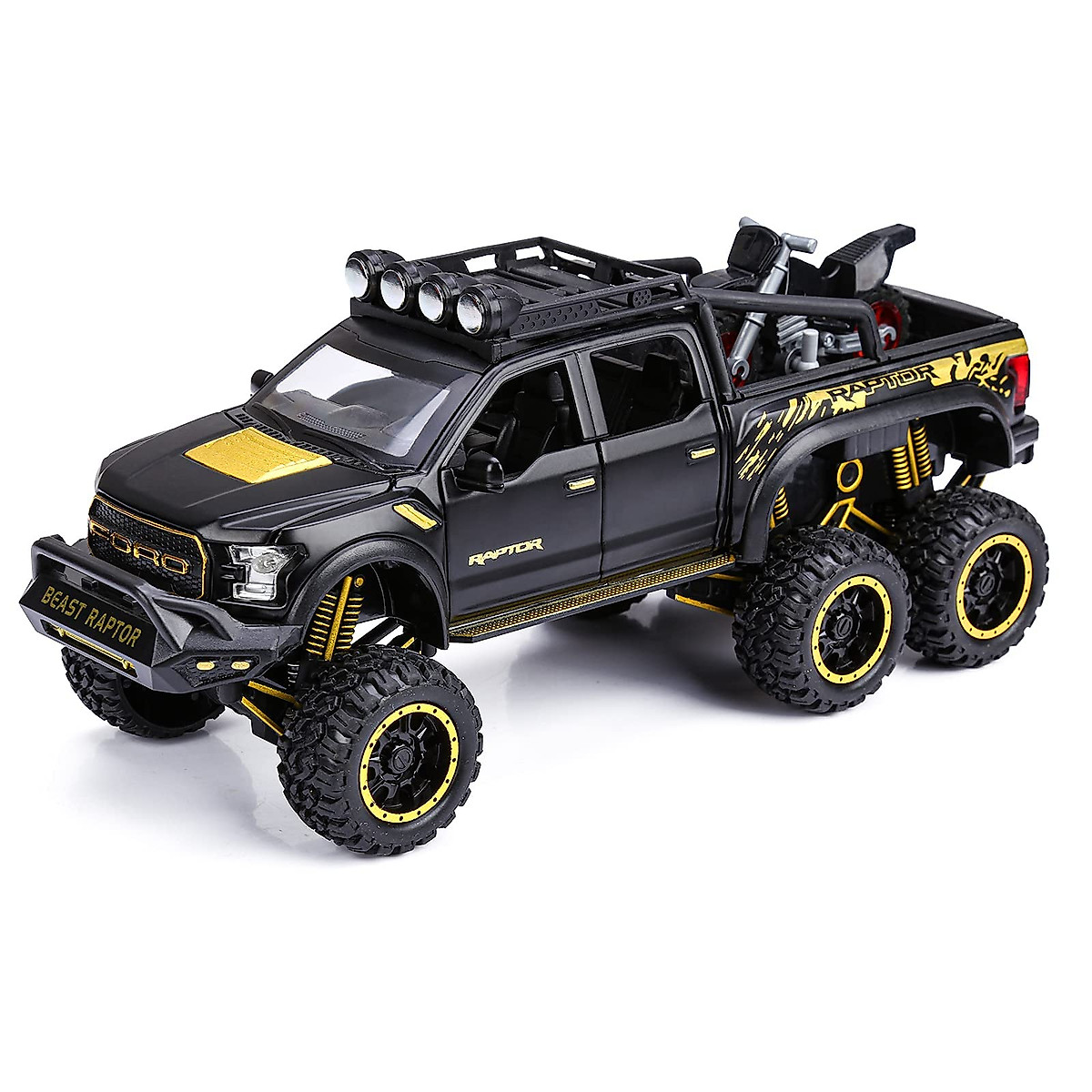 SASBSC Toy Pickup Trucks for Boys F150 Raptor DieCast Metal Model Car with Sound and Light for Kids Age 3 Year and up Black