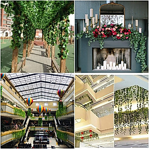 A-DECOR 84 ft-12 Pack Artificial Ivy Garland Hanging Vines for Bedroom Wedding Party Green Decoration Wall Plants Jungle Leaves Faux Backdrop Decorative Leaf Foliage Face Greenery Fake Plant Decor