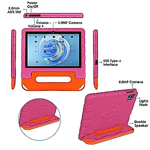 Kids Tablet 10 inch Android 13 Tablets for Kid with Shockproof Case, 12GB+128GB, Octa-Core, 1280 X 800 HD Touchscreen, IWAWA Pre-Installed Parental Control, 2.4G/5G WiFi, 6000mAh, Bluetooth-Rose red