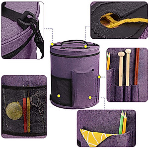SumDirect Knitting Bag, Yarn Organizer Tote Bag Portable Storage Bag for Yarns, Carrying Projects, Knitting Needles, Crochet Hooks, Manuals and Other Accessories (Purple)