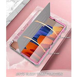 Popshine Marble Series Designed for Samsung Galaxy Tab S7 / S8 Case, Full Body Premium 360 Degree Protective Folio Cover with Built-in Screen Protector, Liquid Marble Pink