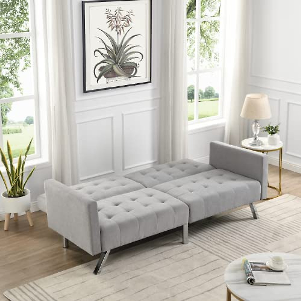 AnwickNomo Futon Sofa Bed,Recliner Couch,Convertible Folding Lounge Couch Loveseat Sleeper Sofa with Armrests, Small Love Seat for Living Room Office Reading Room,Bedroom Furniture Set (Light Grey)
