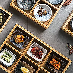 Cabilock Divided Bamboo Tray with 6 Dining Grids Food Serving Plate Fruit Box Dish Vegetable Containers Dessert Storage Bin Organizing for Home Restaurant Hotel