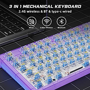 AULA Mechanical Gaming Keyboard, Wireless RGB Gaming Keyboard with Transparent keycaps, Support Hot Swappable and Programmable Macro Functionality, 2.4G & BT5.0 & USB-C, Blue Switch