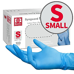 Basic Medical Blue Nitrile Exam Gloves - Latex-Free & Powder-Free - NGPF-7001 (Box of 100), Small