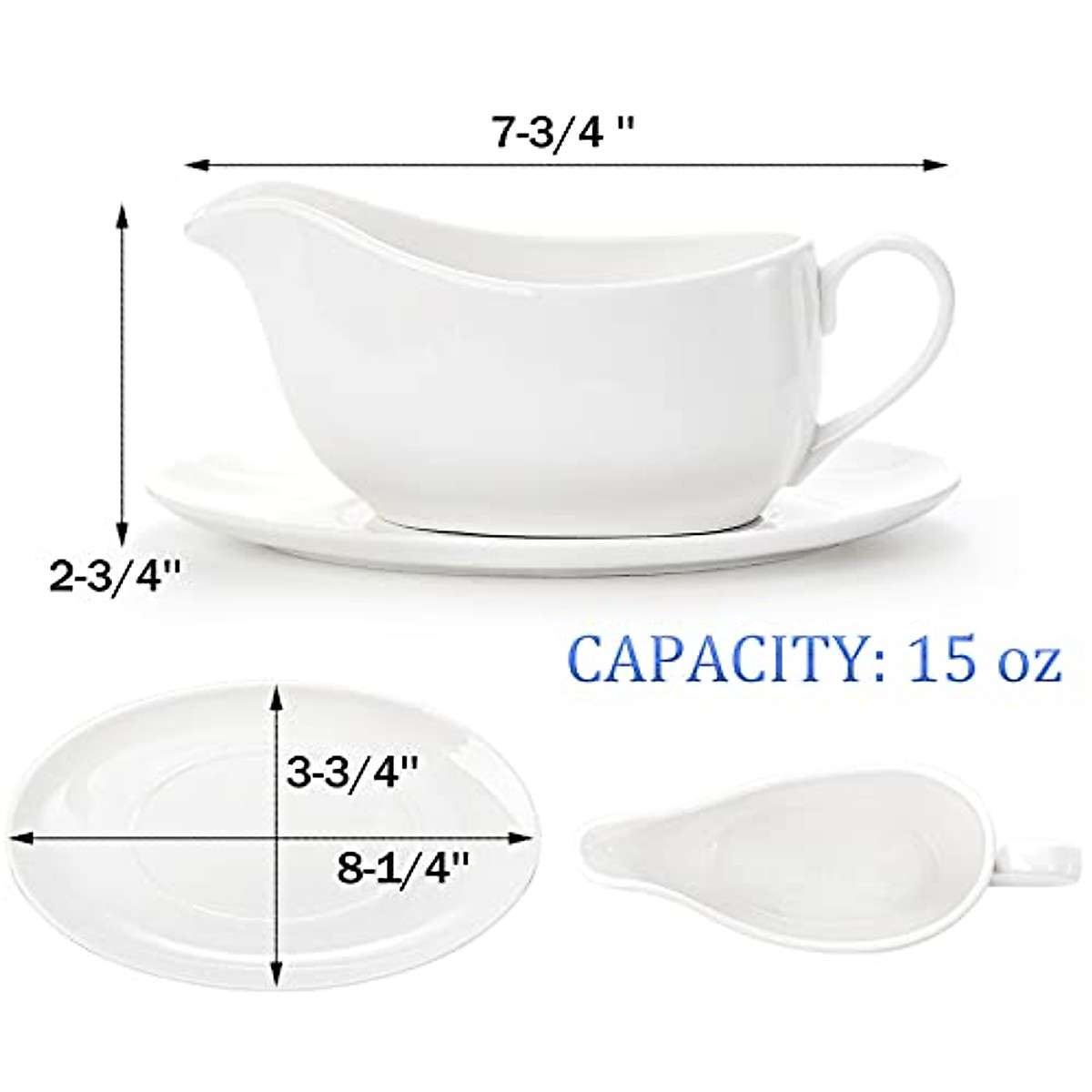 Yesland 15 oz Gravy Boat and Tray, Ceramic White Gravy Sauce Boat with Saucer Stand for Dining, Holiday Meals & Parties