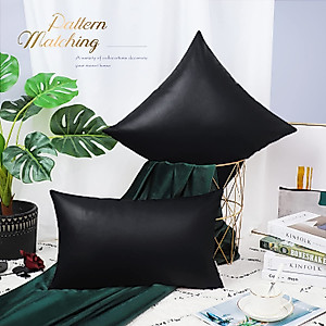 BRAWARM Faux Leather Throw Pillow Covers 18 X 18 Inches - Black Leather Pilow Covers Pack of 2, Solid Dyed Leather Pillowcases for Couch Bed Sofa Garden Home Decorative