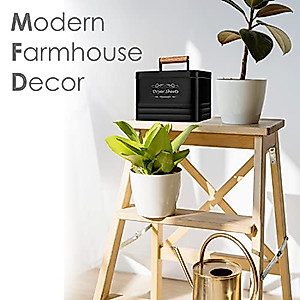 ELITAPRO Dryer Sheets Holder Modern Farmhouse Dryer Sheet Dispenser Container, Metal Dryer Sheet Box, Farmhouse Decor with Lid, Lint Bin for Laundry room, Storage Box Decoration, Black