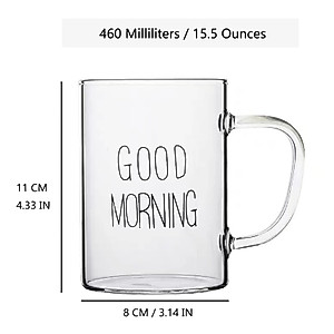 HOMEYES 460 ML 15.5 OZ Good Morning Clear Glass Cup For Coffee/Beer/Milk/Tea/Water