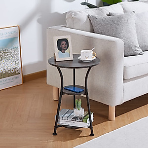 Dulcii Small Round End Table for Narrow and Small Space, 3-Tier Round Accent Couch Beside Table, Modern Side Table Corner Sofa Table Nightstand for Living Room Bedroom,Grey