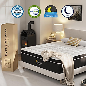 Ayeawo Queen Mattress, 10 Inch Hybrid Mattress with Soft Foam and Motion Isolation Pocket Spring, Queen Size Mattress in a Box, Medium Firm Mattress Queen Size with Breathable Fabric, Edge Support
