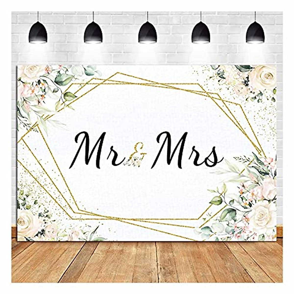 Mr & Mrs White Floral Bridal Shower Backdrop Mr Mrs Wedding Theme Photo Backgrounds 7x5ft Wedding Bride to Be Engagement Photography Backdrops Prom Party Banner Decor Party Banner Photo Booth Prop