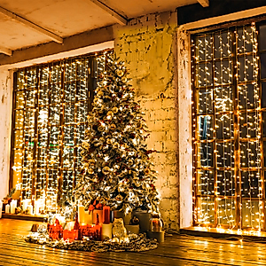 Twinkle Star 300 LED Window Curtain String Light for Christmas Wedding Party Home Garden Bedroom Outdoor Indoor Wall Decorations (Warm White)