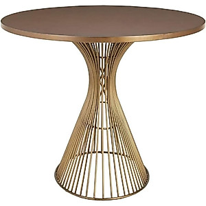 Oakestry 68" Oval Wooden Dining Table with Metal Wire Casing Base Elegant and Modern Style for 6 People Bronze Finish Contemporary Dining Table for Home or Kitchen