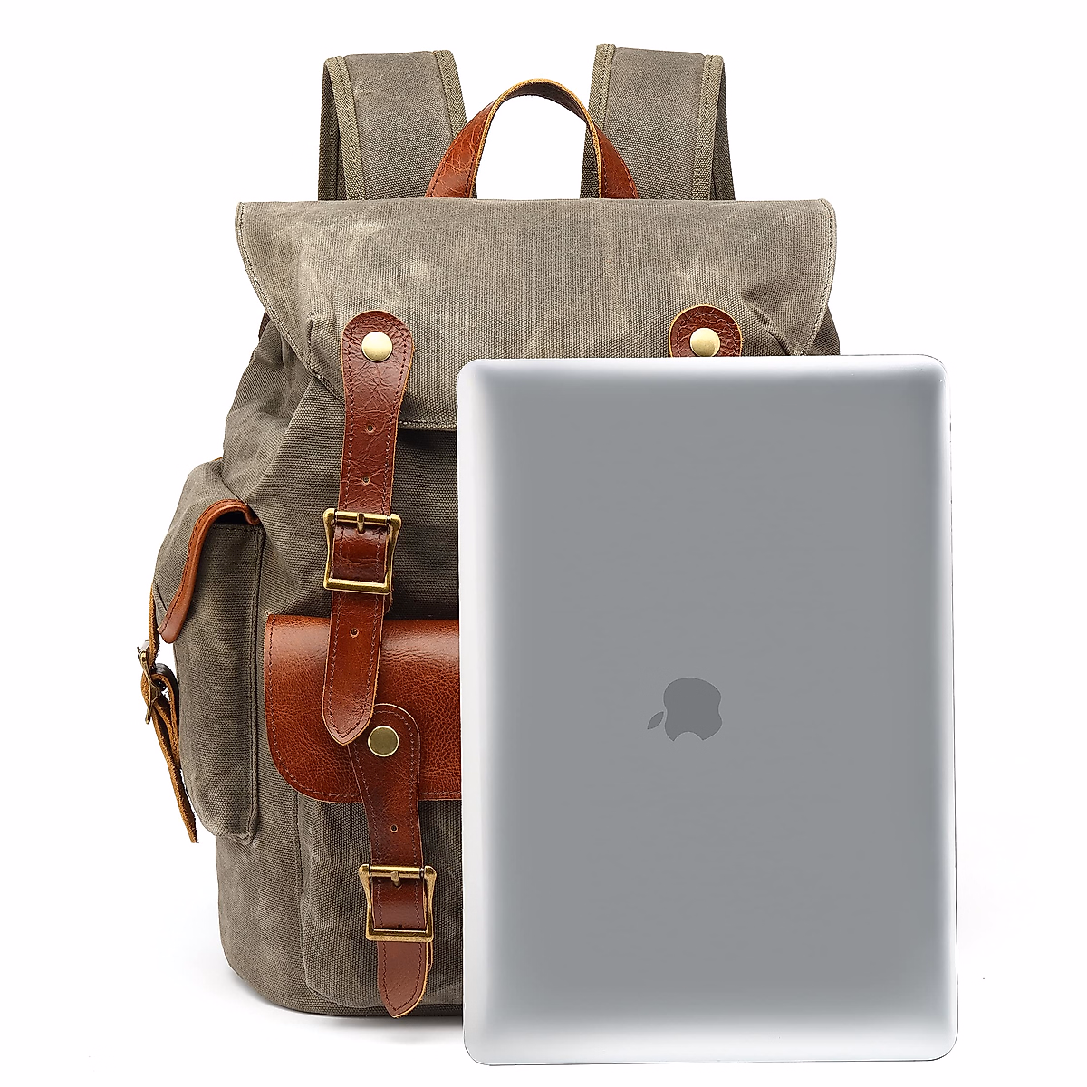 Waxed Canvas Leather Backpack for Men, Military Tactical Shoulder Rucksack for Travel School Bag (M85_Grey)