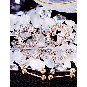 Lcolyoli 16Pcs 16G Surgical Steel Tongue Ring Nipple Shield Barbell Ring Bar Nipplerings Body Piercing Jewelry for Women Men Silver Black Rose Gold Dangle Nipple Rings Diamond CZ