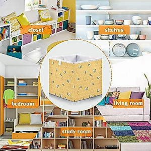Yellow Bees Honey Storage Baskets for Shelves Foldable Collapsible Storage Box Bins with Fabric Bins Cube Toys Organizers for Pantry Clothes Storage Toys, Books, Home, Office,11 x 11inch