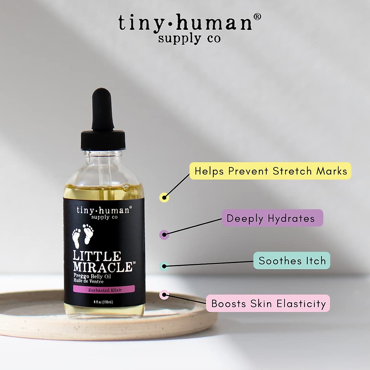 Tiny Human Supply Co Little Miracle Preggo Belly Oil (Fragrance Free) for Pregnancy Stretch Marks and Itching