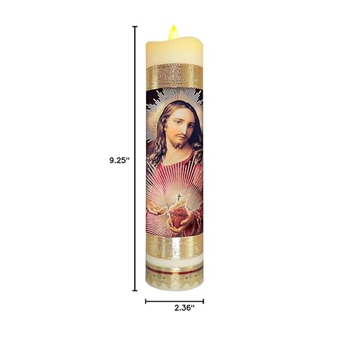 Sacred Heart Jesus Flameless LED Devotional Prayer Candle Religious Gold Foil Decoration for Home, Office, or Place Workship